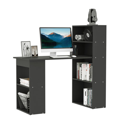 HOMCOM 120cm Computer Desk Bookshelf Writing Table 6 Shelves Black