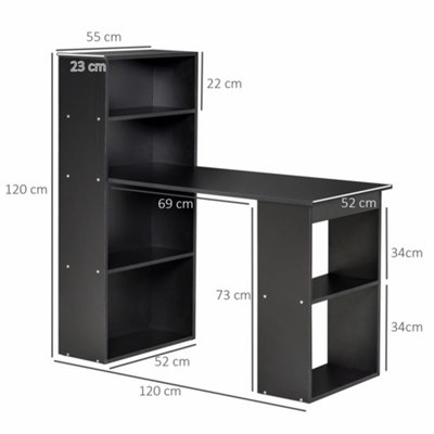 HOMCOM 120cm Computer Desk Bookshelf Writing Table 6 Shelves Black