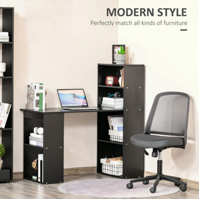 HOMCOM 120cm Computer Desk Bookshelf Writing Table 6 Shelves Black
