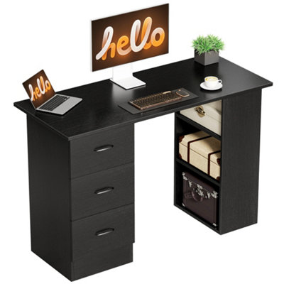 HOMCOM 120cm PC Table Workstation Computer Desk w/ Drawers, 3 Shelves Black