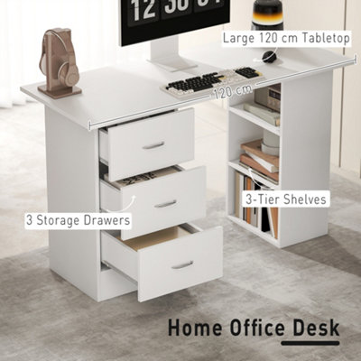 HOMCOM 120cm PC Table Workstation Computer Desk with Drawers & 3 Shelf ...