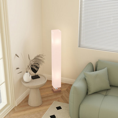 HOMCOM 120cm Tall Linen Floor Lamp Wood Base Steel Frame Stylish Home ...