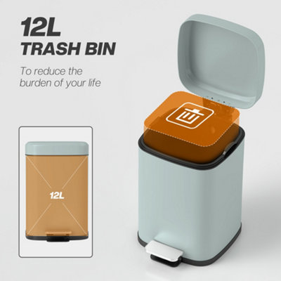 HOMCOM 12L Kitchen Pedal Bin, Metal Rubbish Bin with Soft-close Lid ...