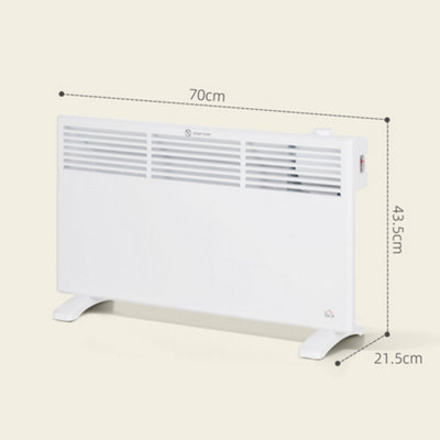 HOMCOM 1500W Panel Heater, Low Energy Electric Heater for Home, White