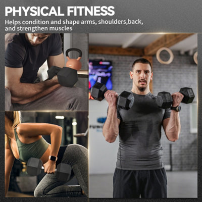 HOMCOM 15KG Single Rubber Hex Dumbbell Portable Hand Weights for Home Gym