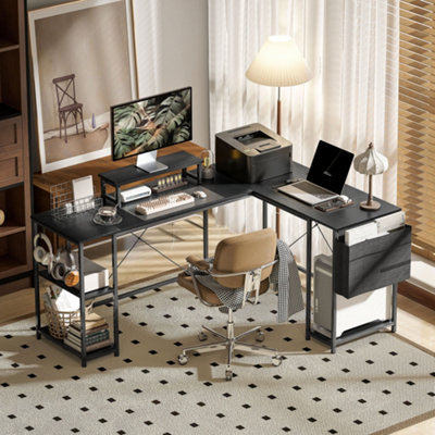 HOMCOM 168cm Reversible L Shaped Desk, 240cm Two Person Desk, Black