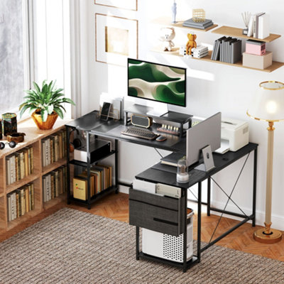 HOMCOM 168cm Reversible L Shaped Desk, 240cm Two Person Desk, Black