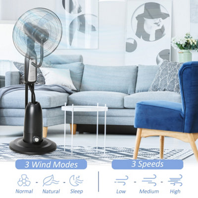 HOMCOM 18" Pedestal Fan with Water Mist Spray Standing Fan, 2.8L Tank Black