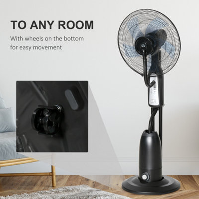 HOMCOM 18" Pedestal Fan with Water Mist Spray Standing Fan, 2.8L Tank Black