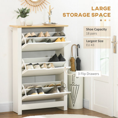 HOMCOM 18 Shoe Storage Cabinet 6 Shelves 3 Drawers Tabletop 4 Legs Modern White