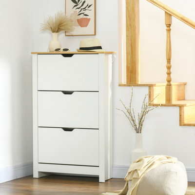 HOMCOM 18 Shoe Storage Cabinet 6 Shelves 3 Drawers Tabletop 4 Legs Modern White