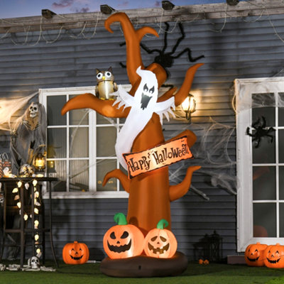 HOMCOM 2.7m Halloween Inflatable Tree with Ghost and Pumpkin Lighted ...