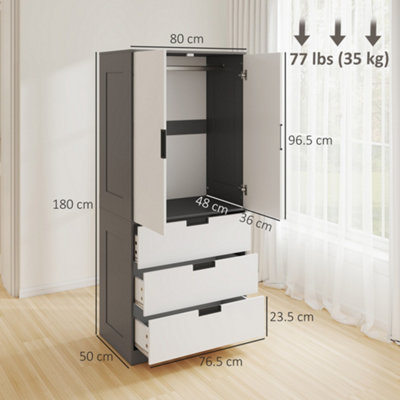 HOMCOM 2 Door Wardrobe Modern Wardrobe with 3 Drawer and Hanging Rod, Grey