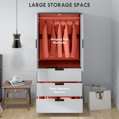 HOMCOM 2 Door Wardrobe Modern Wardrobe with 3 Drawer and Hanging Rod, Grey
