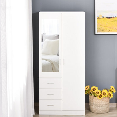 HOMCOM 2-Door Wardrobe w/ Adjustable Shelf 3 Drawers for Bedroom, 180cm ...