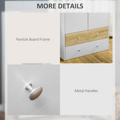 HOMCOM 2 Door Wardrobe White Wardrobe with Drawers and Hanging Rod for ...