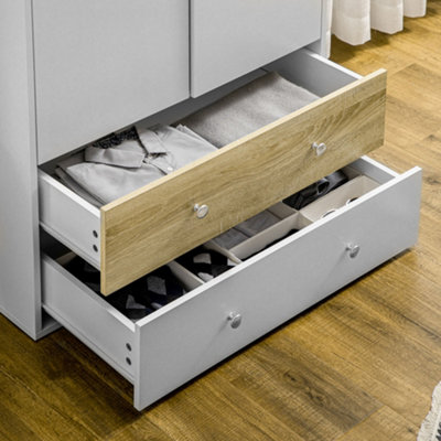 HOMCOM 2 Door Wardrobe White Wardrobe with Drawers and Hanging Rod for ...
