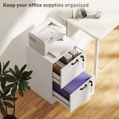 HOMCOM 2-Drawer File Cabinet, Lockable Filing Cabinet for A4 Letter, White