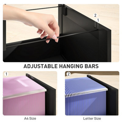 HOMCOM 2 Drawer File Cabinet with Lock and Adjustable Hanging Bars, Black