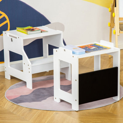 HOMCOM 2 in 1 Kids Kitchen Step Stool Helper with Safety Rail White
