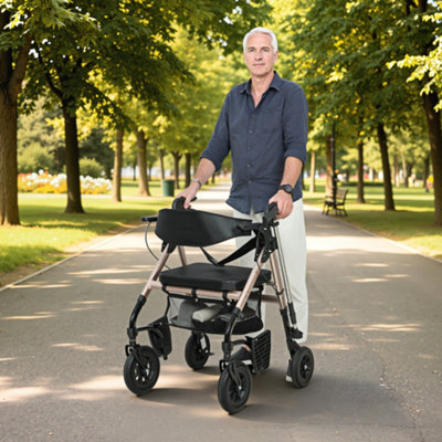 HOMCOM 2-in-1 Mobility Walker with Seat, Foldable Rollator with Footrests