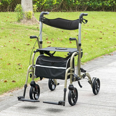 HOMCOM 2 in 1 Wheelchair & Folding Rollator Walker Combo, Yellow-green