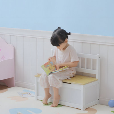 HOMCOM 2 In 1 Wooden Toy Box, Seat Bench Storage Chest w/ Pneumatic Rod