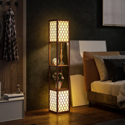 HOMCOM 2-Light Modern Floor Lamp with Shelves for Living Room, Bedroom ...