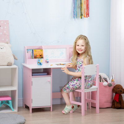 HOMCOM 2 PCs Childrens Table and Chair Set w Whiteboard Storage Pink