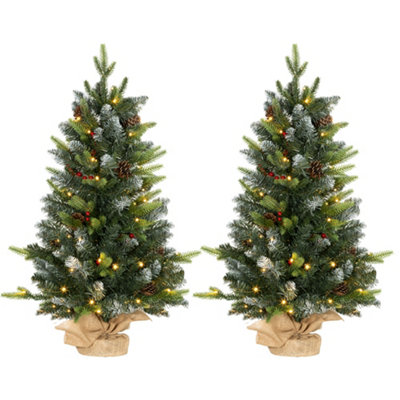 HOMCOM 2 Pieces 3' Prelit Artificial Tabletop Christmas Trees, LED Display