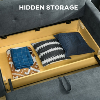 HOMCOM 2 Seater Sofa Bed Convertible Bed Settee w/ 2 Cushions Storage ...