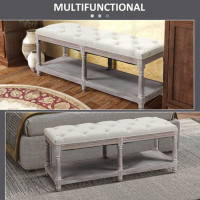 HOMCOM 2-Tier Bed End Bench, Vintage Stool Button Tufted Window Seat ...