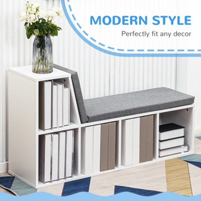 HOMCOM 2 Tier Bookcase w/ Removable Cushions Storage Cabinet for Living ...