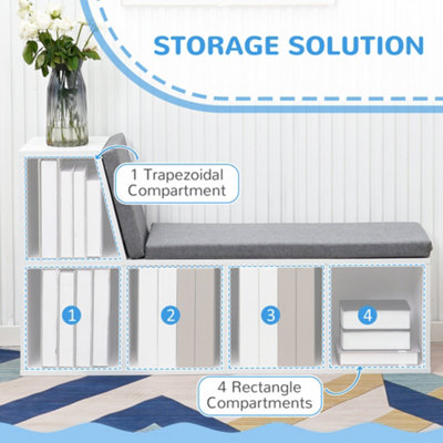 HOMCOM 2 Tier Bookcase w/ Removable Cushions Storage Cabinet for Living ...