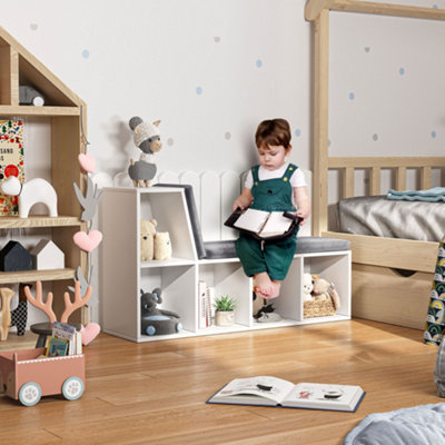 HOMCOM 2 Tier Bookcase w/ Removable Cushions Storage Cabinet for Living ...