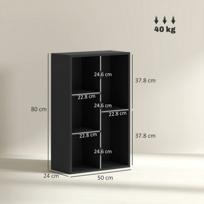 HOMCOM 2-Tier Bookshelf with 5 Open Storage Compartments, Black