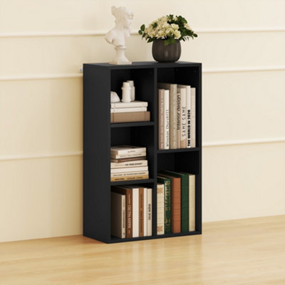 HOMCOM 2-Tier Bookshelf with 5 Open Storage Compartments, Black