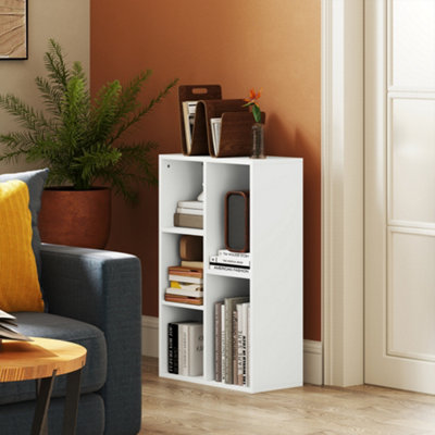 HOMCOM 2-Tier Bookshelf with 5 Open Storage Compartments, White