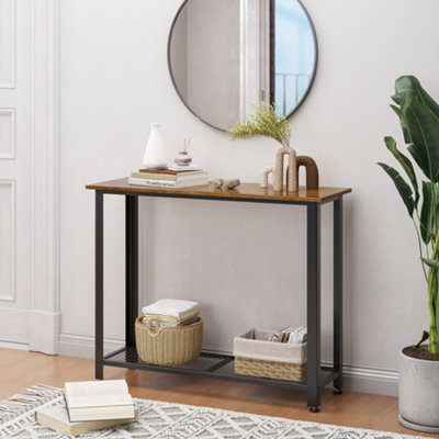 HOMCOM 2-Tier Console Table Side Table w/ Mesh Shelf Entryway Hallway ...