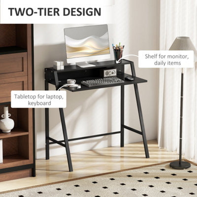 HOMCOM 2-Tier Storage Computer Workstation with Shelf, Metal Frame Black