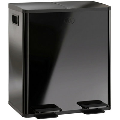 HOMCOM 2 x 20L Dual Kitchen Bin Pedal Bin for Recycling and Waste, Black