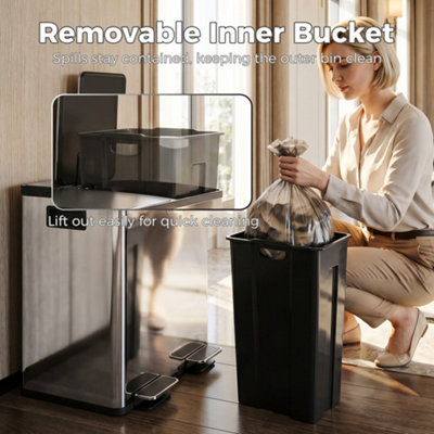 HOMCOM 2 x 20L Dual Kitchen Bin Pedal Bin for Recycling and Waste, Silver