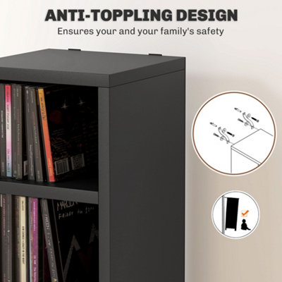 HOMCOM 204 CD STORAGE TOWER TALL BOOKCASE BOOKSHELF WITH 12 CUBES BLACK