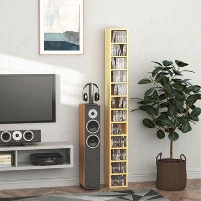 HOMCOM 204 CD Storage Tower Tall Bookcase Bookshelf with 12 Cubes Oak Tone