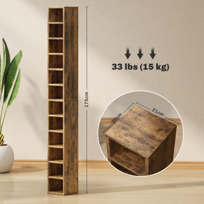 HOMCOM 204 CD Storage Tower Tall Bookcase Bookshelf with Cubes Rustic Brown