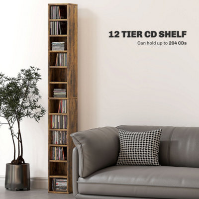 HOMCOM 204 CD Storage Tower Tall Bookcase Bookshelf with Cubes Rustic Brown