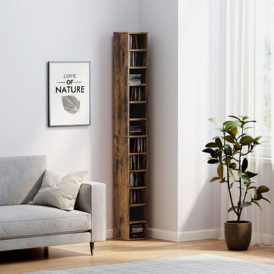 HOMCOM 204 CD Storage Tower Tall Bookcase Bookshelf with Cubes Rustic Brown