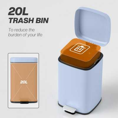 HOMCOM 20L Kitchen Pedal Bin, Metal Rubbish Bin with Soft-close Lid ...