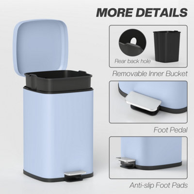 HOMCOM 20L Kitchen Pedal Bin, Metal Rubbish Bin with Soft-close Lid ...