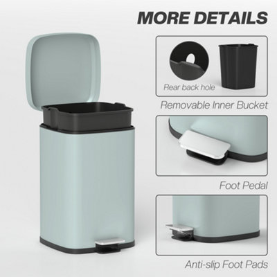 HOMCOM 20L Kitchen Pedal Bin, Metal Rubbish Bin with Soft-close Lid ...